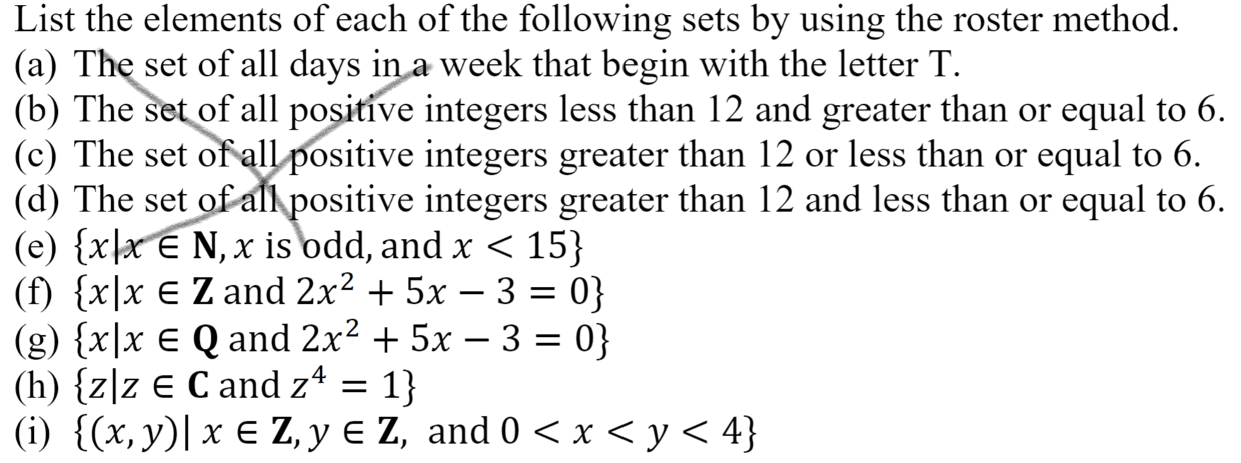 Solved List the elements of each of the following sets by | Chegg.com