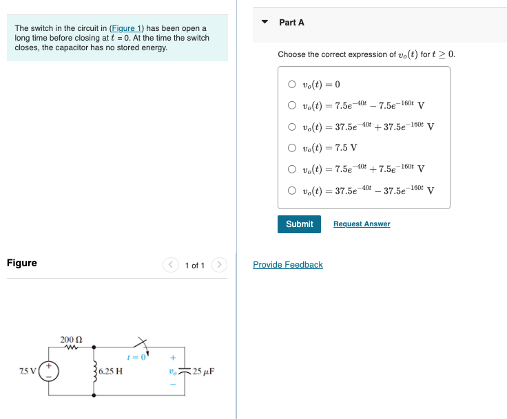 Solved The switch in the circuit in I has been open a Part A | Chegg.com