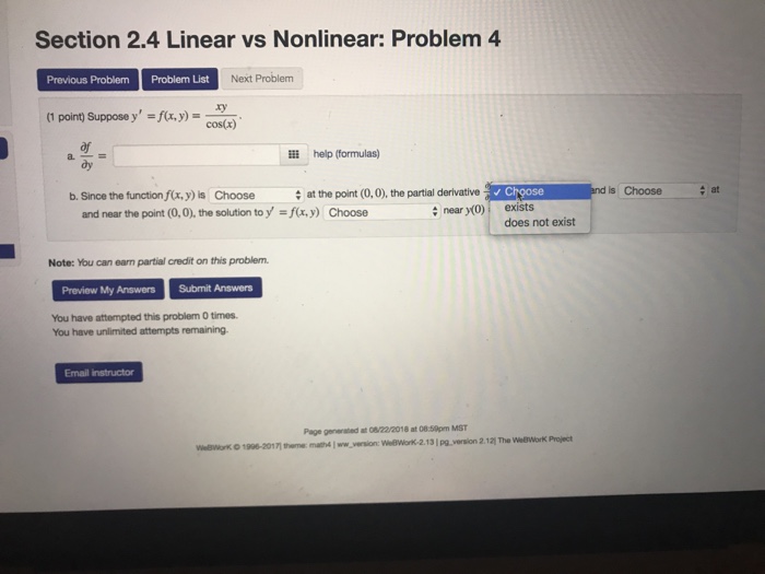Solved Section 2.4 Linear vs Nonlinear: Problem 2 Previous | Chegg.com