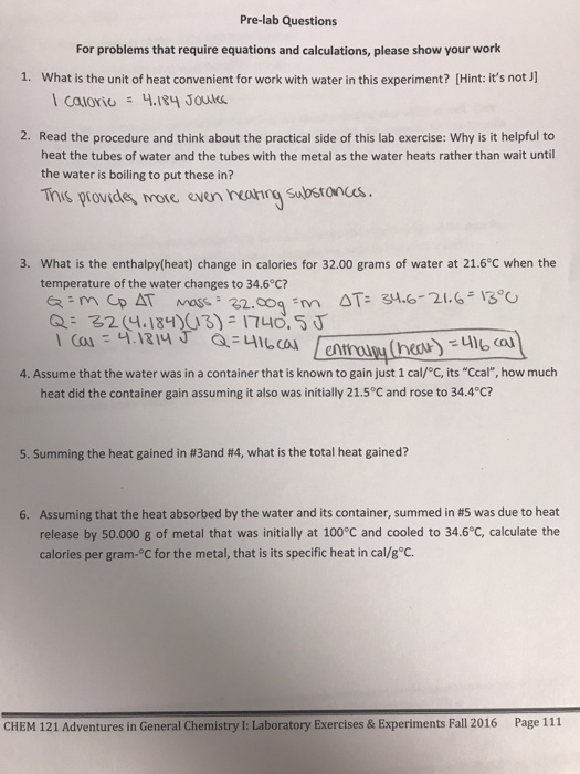 Solved Pre-lab Questions For problems that require equations | Chegg.com
