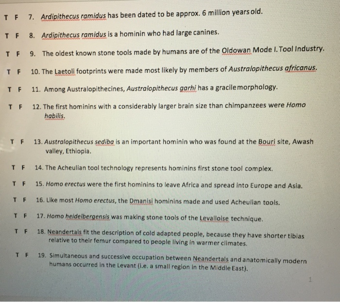 Solved Ardipithecus ramidus has been dated to be approx. 6 | Chegg.com