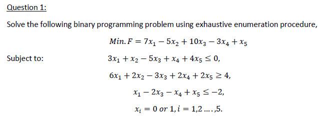 Solved Question 1: Solve the following binary programming | Chegg.com