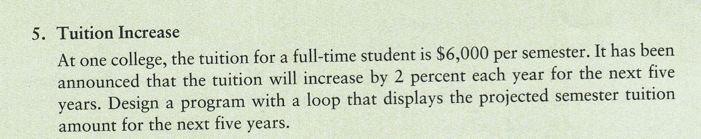 Solved 5. Tuition Increase At one college, the tuition for a | Chegg.com