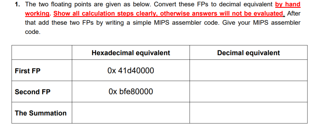 Solved 1. The two floating points are given as below. | Chegg.com