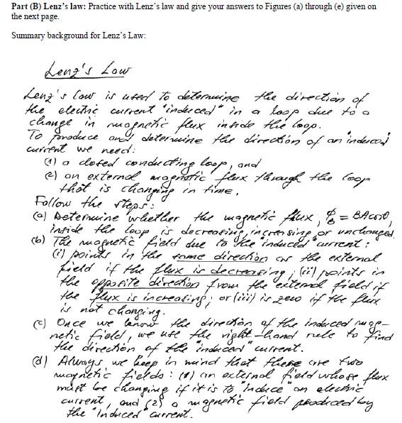 Solved Part (B) Lenz's law: Practice with Lenz's law and | Chegg.com