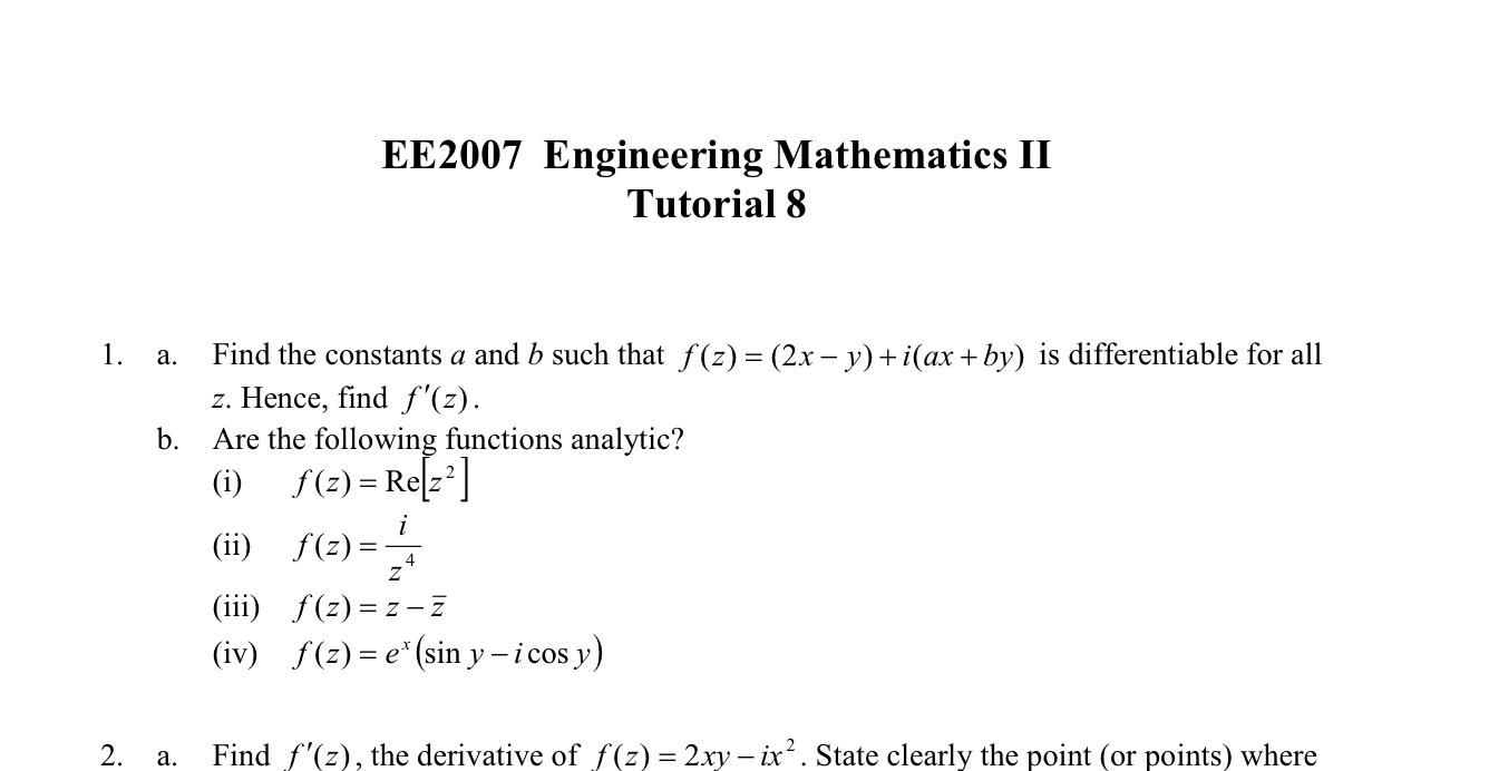 Solved EE2007 Engineering Mathematics II Tutorial 8 1. a. | Chegg.com
