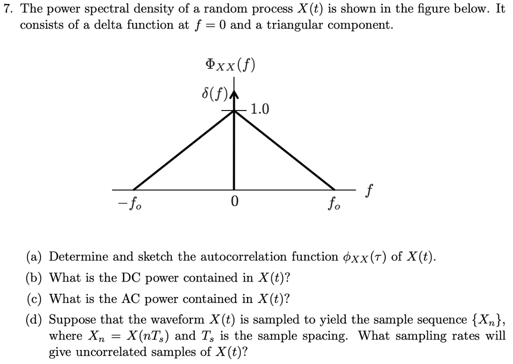 Solved 7. The power spectral density of a random process | Chegg.com