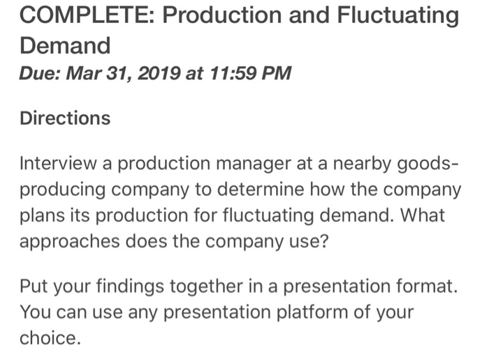 Solved COMPLETE: Production and Fluctuating Demand Due: Mar | Chegg.com