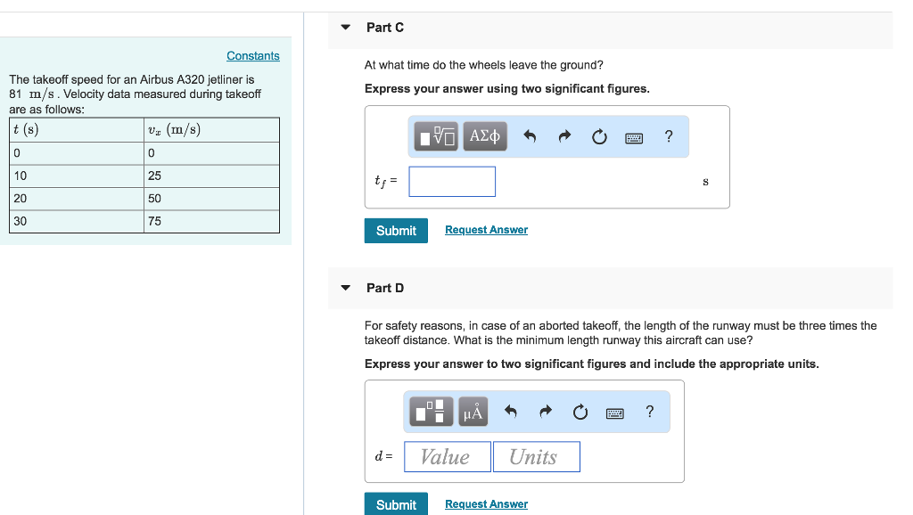 Solved Part C The takeoff speed for an Airbus A320 jetliner | Chegg.com