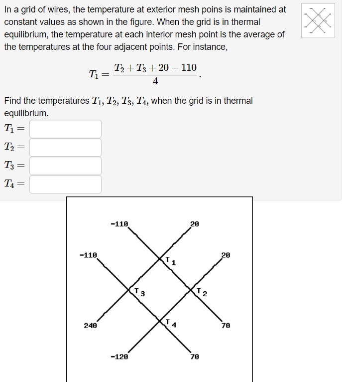 Solved In a grid of wires, the temperature at exterior mesh | Chegg.com