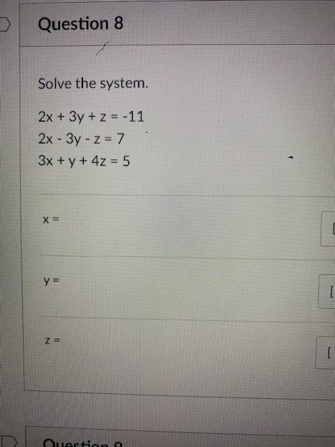 Solved Solve the system. 2x+3y+z=−112x−3y−z=73x+y+4z=5 | Chegg.com