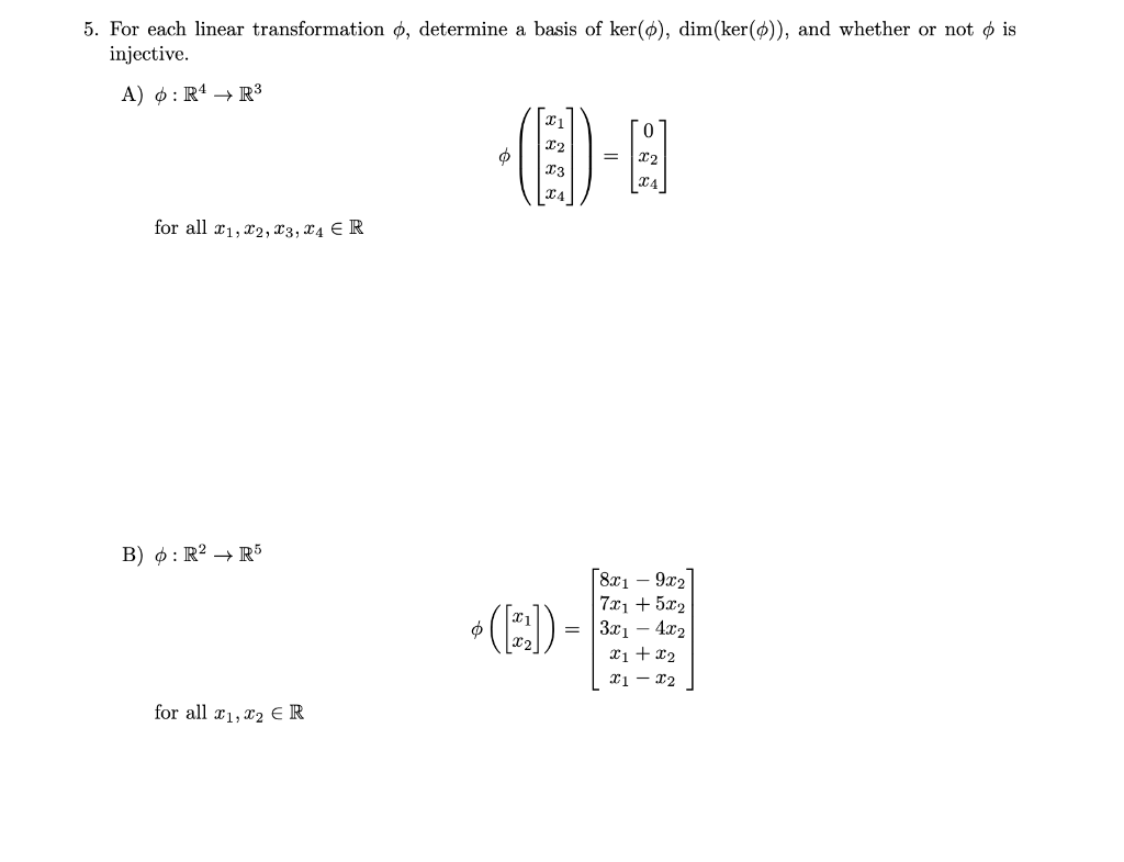 Solved 5. For each linear transformation o, determine a | Chegg.com