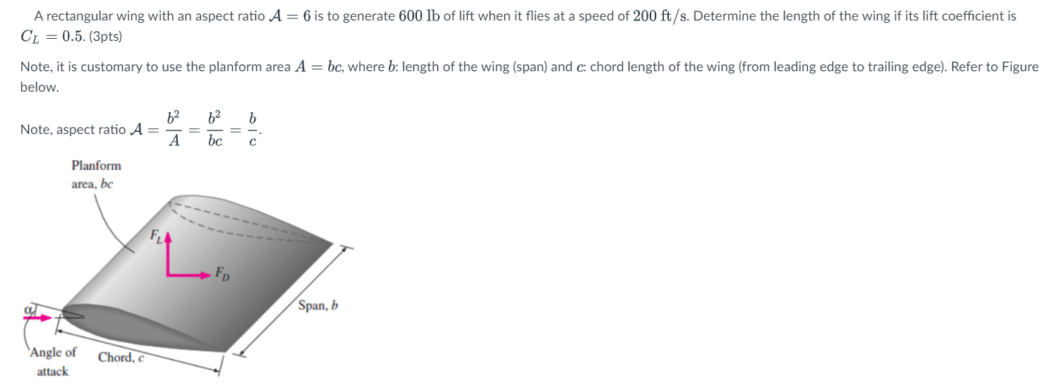 Solved A rectangular wing with an aspect ratio A=6 is to | Chegg.com
