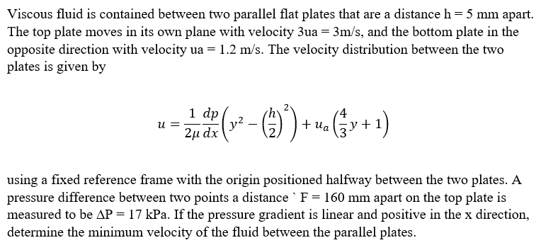 Solved Viscous fluid is contained between two parallel flat | Chegg.com