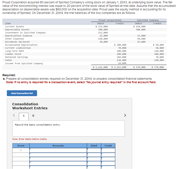 Solved Consolidation Worksheet Entries Record the optional | Chegg.com