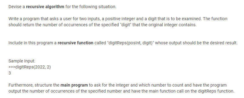 Solved Devise a recursive algorithm for the following | Chegg.com