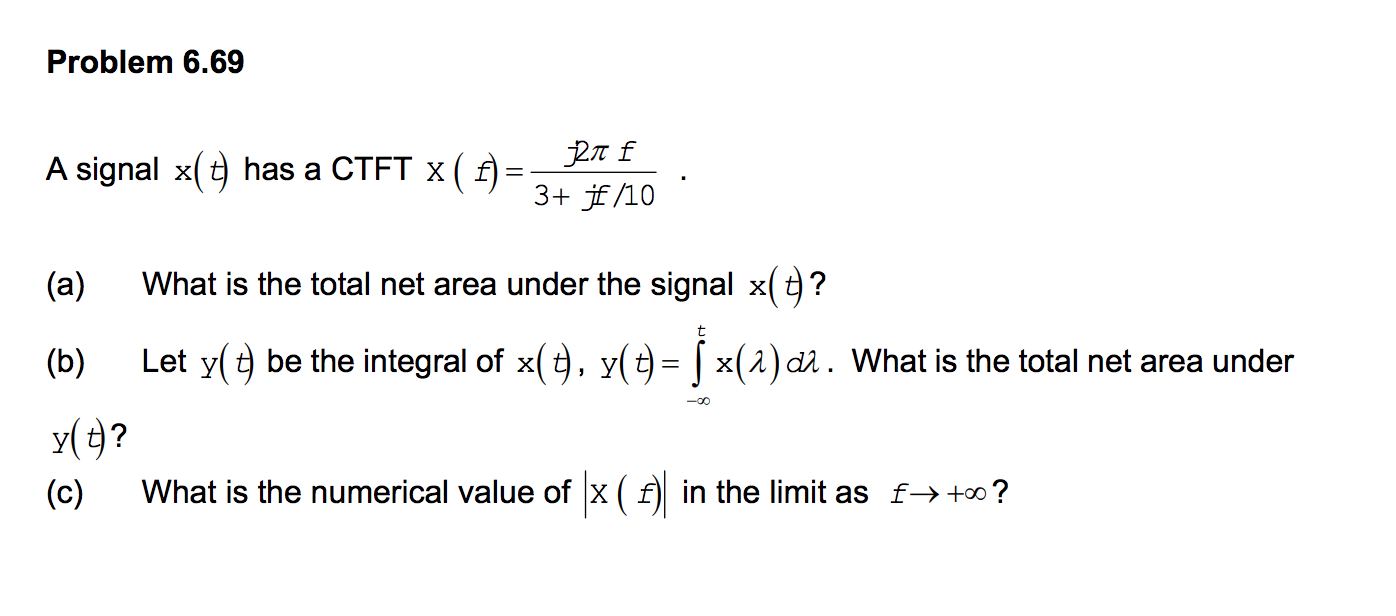 Solved Problem 6.69 A signal x( ) has a CTFT X ( F) = Raf 3+ | Chegg.com