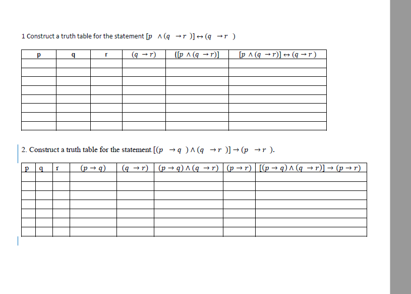 Solved 1 Construct a truth table for the statement [p 1(q + | Chegg.com