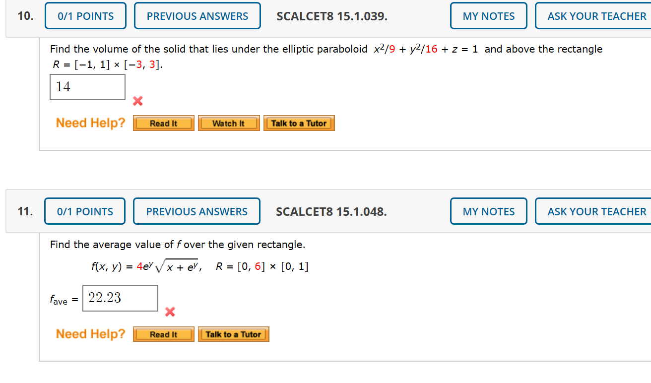 Solved 10. 0/1 POINTS PREVIOUS ANSWERS SCALCET8 15.1.039. MY | Chegg.com