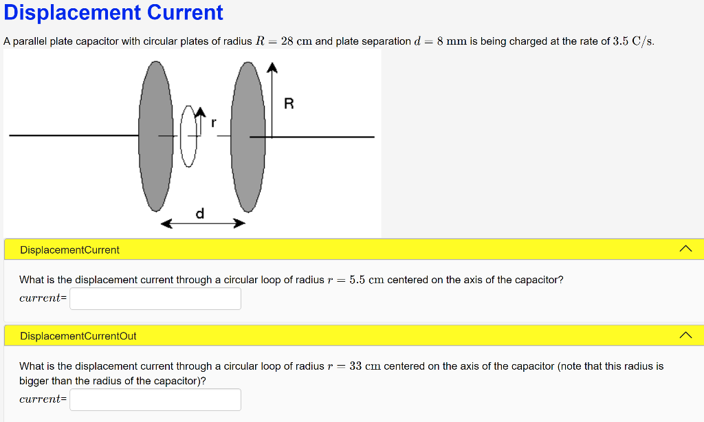 Solved Displacement Current A parallel plate capacitor with | Chegg.com