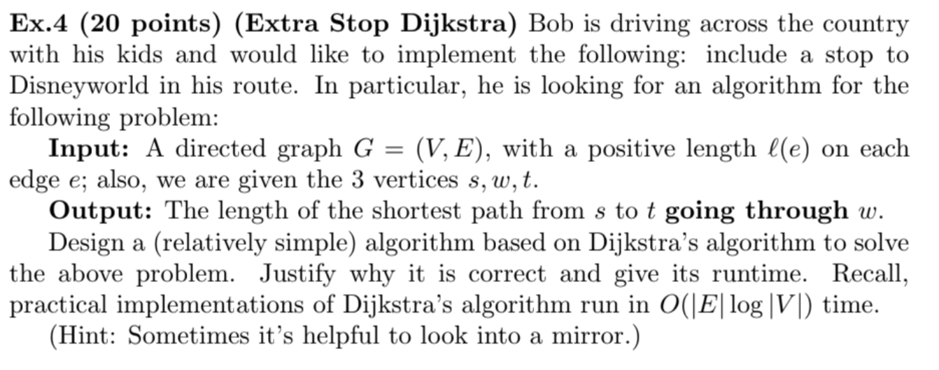 Solved Ex.4 (20 points) (Extra Stop Dijkstra) Bob is driving | Chegg.com