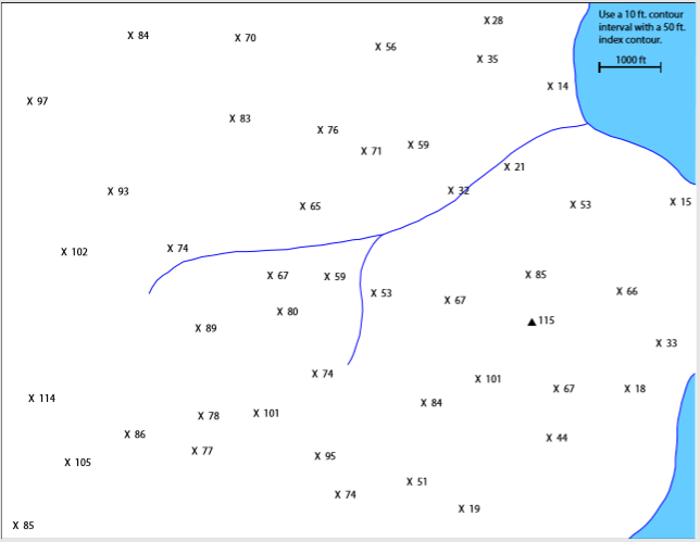 Solved X 84 X 70 Use a 10 ft.contour interval with a 50 ft. | Chegg.com