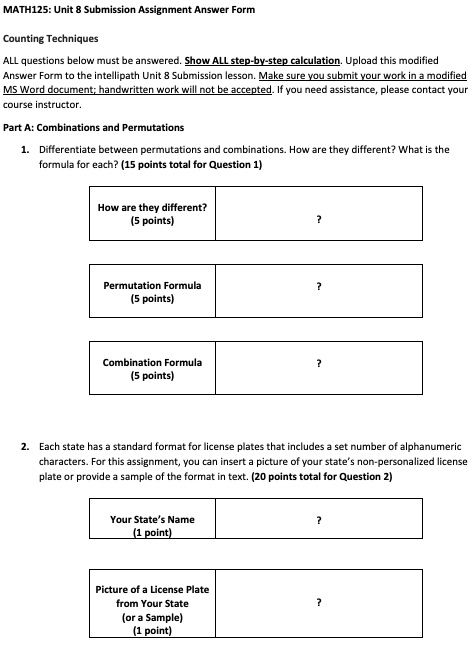Solved MATH125: Unit 8 Submission Assignment Answer Form | Chegg.com