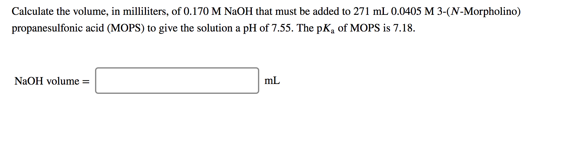 Solved Calculate the volume, in milliliters, of 0.170 M NaOH | Chegg.com