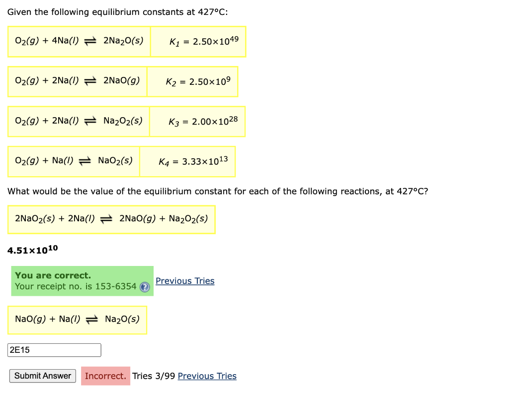 Solved Given the following equilibrium constants at 427∘C : | Chegg.com