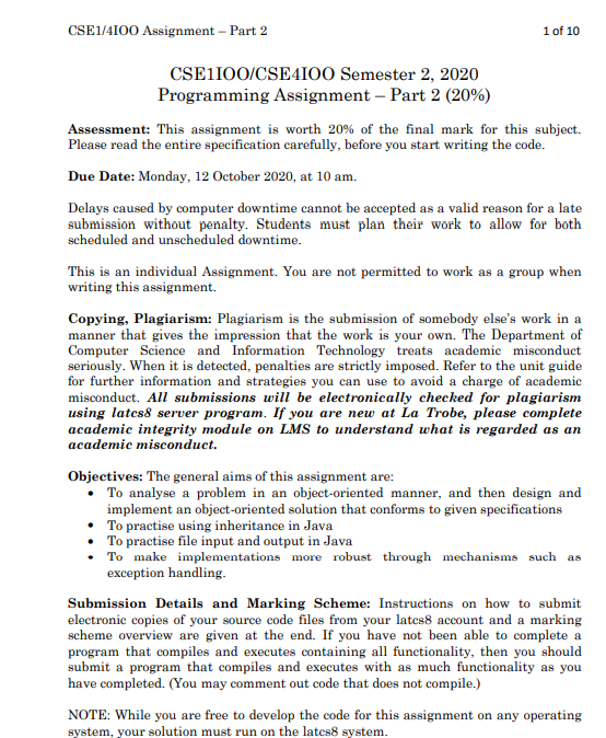 CSE1/4100 Assignment - Part 2 1 of 10 CSE1100/CSE4100 | Chegg.com