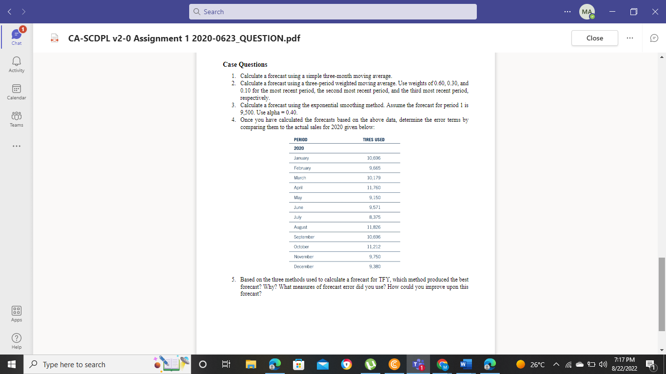 Case Questions 1. Calculate a forecast using a | Chegg.com