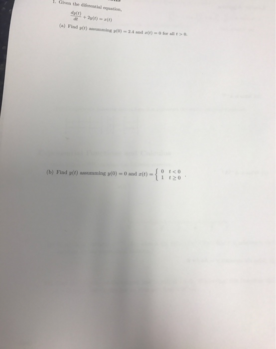 Solved Given the differential equation, dy(t)/dt + 2y (t) = | Chegg.com