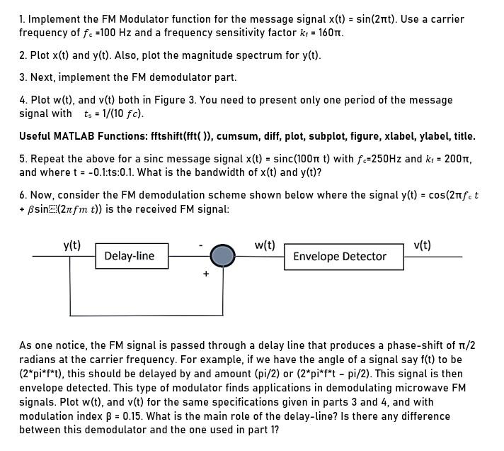 Solved 1. Implement the FM Modulator function for the | Chegg.com