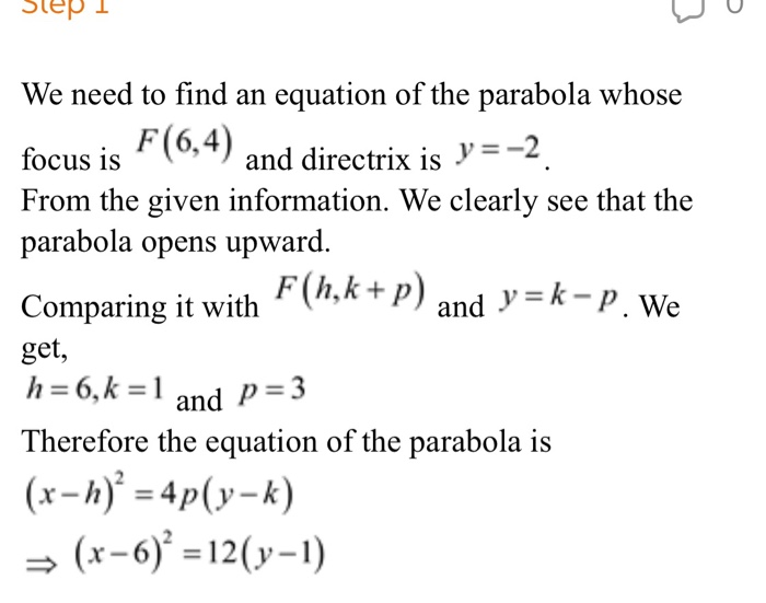 Solved Step We need to find an equation of the parabola | Chegg.com