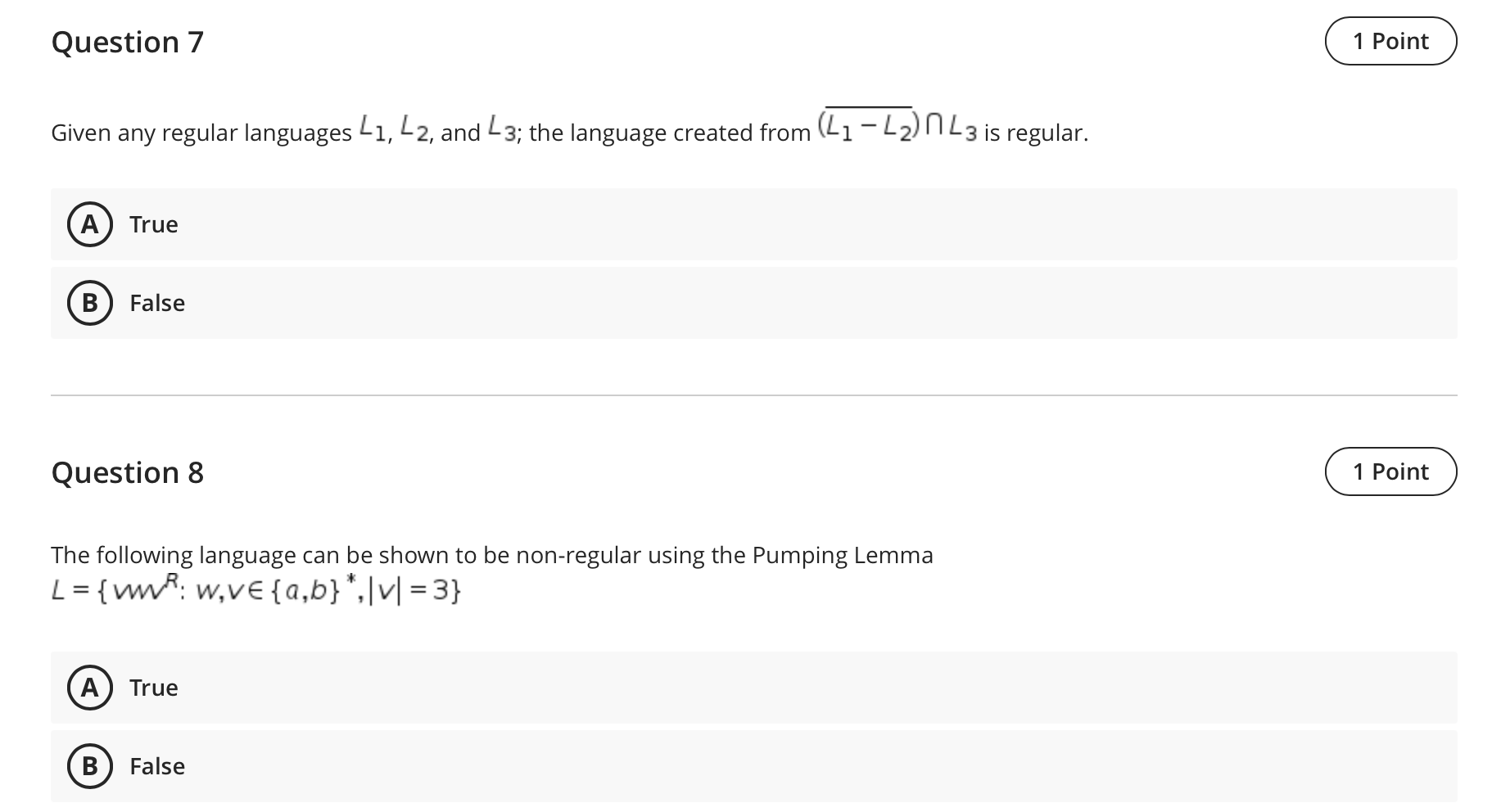 Solved Question 7 1 Point Given any regular languages L1, | Chegg.com