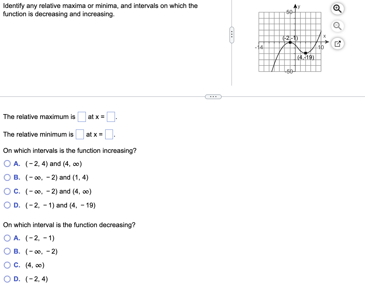 Solved Identify any relative maxima or minima, and intervals | Chegg.com