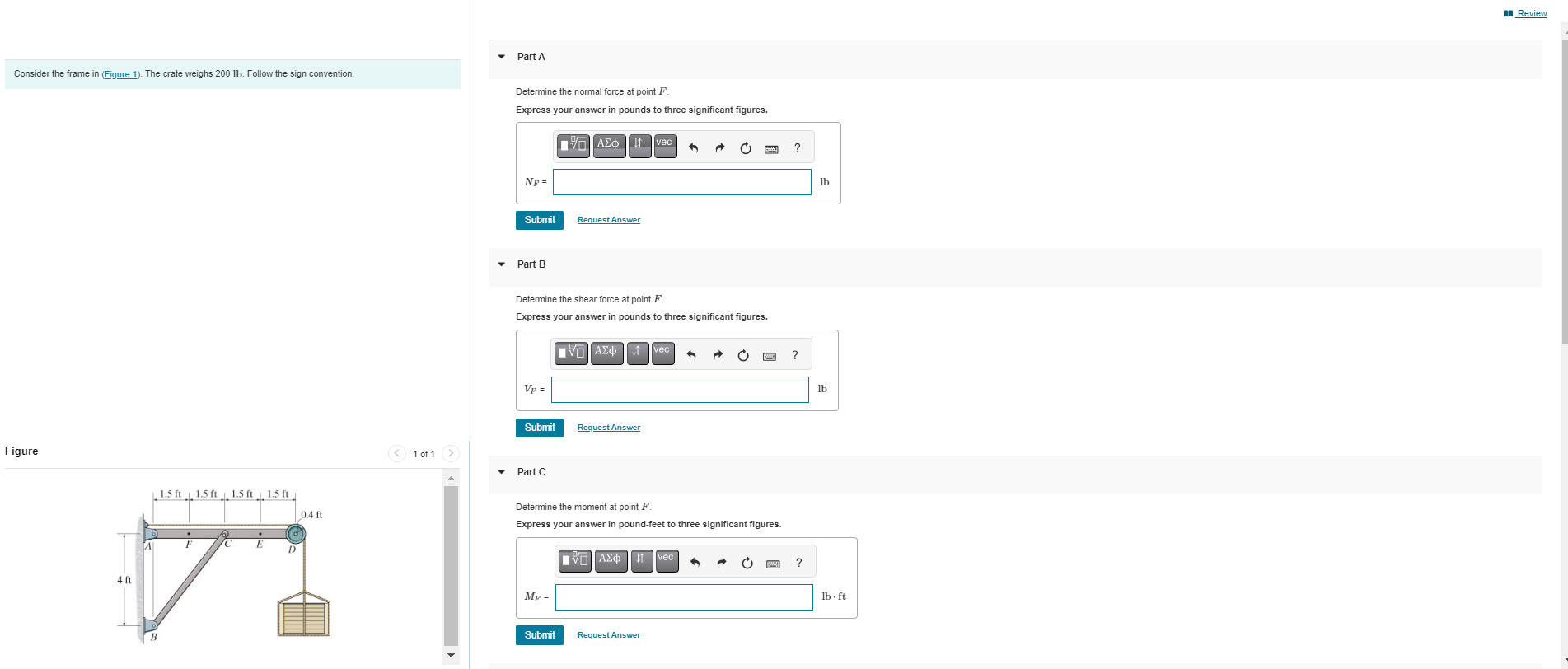Solved Consider the frame in (Figure 1). The crate weighs | Chegg.com