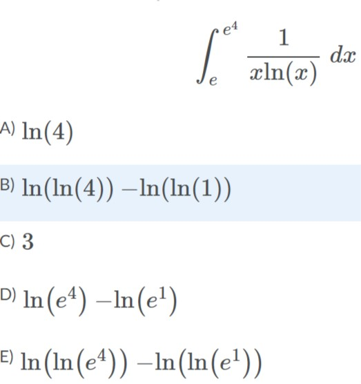 Solved S mince) de Je xln(x) _A) In(4) B) In(ln(4)) – | Chegg.com