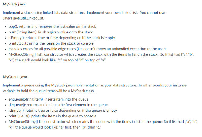 Solved MyStack.java Implement a stack using linked lists | Chegg.com Solved MyStack.java Implement a stack using linked lists | Chegg.com