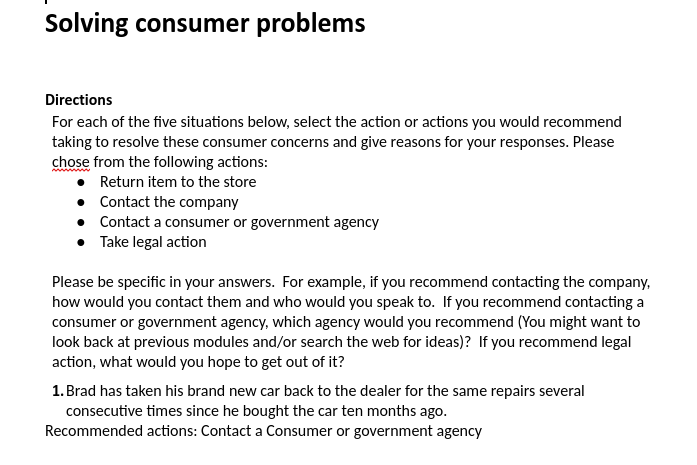 Solved Solving consumer problems Directions For each of the | Chegg.com