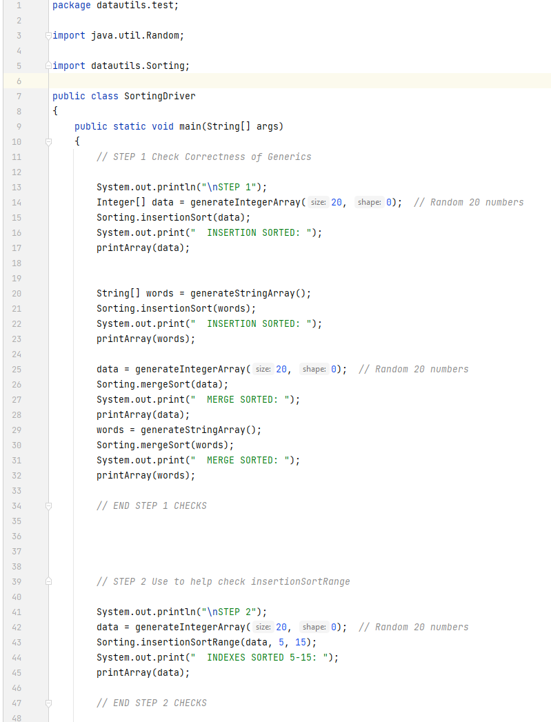 Java class. sorting.java need to be updated following | Chegg.com