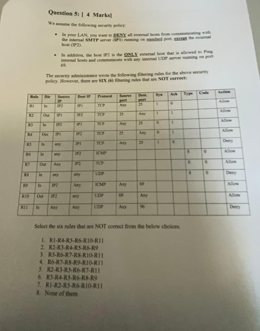 Solved Question 5: [ 4 Marks] We assume the following | Chegg.com