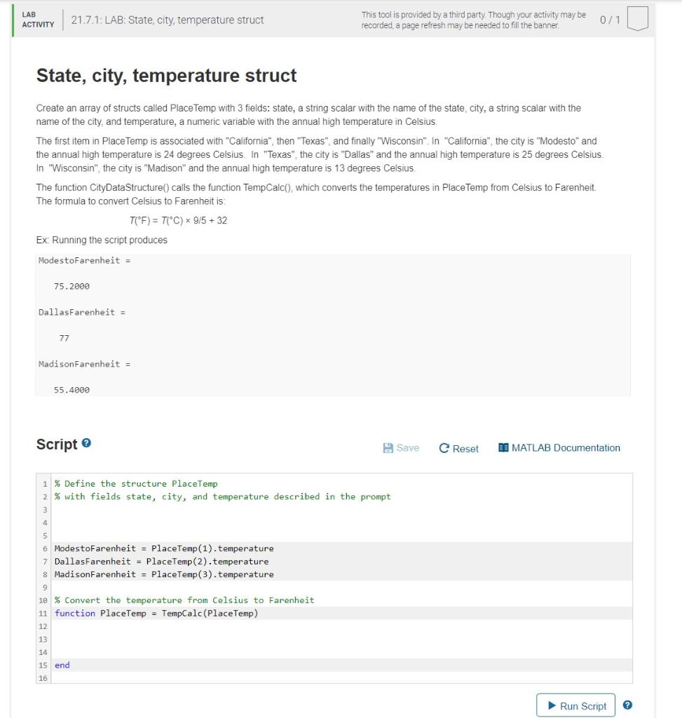 Solved LAB ACTIVITY 21.7.1: LAB: State, city, temperature | Chegg.com