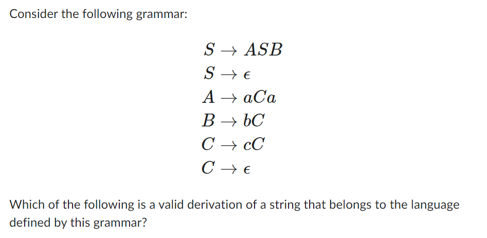 Solved Consider the following grammar: | Chegg.com