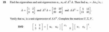 Solved 23 Find the eigenvalues and unit eigenvectors 01, 02 | Chegg.com