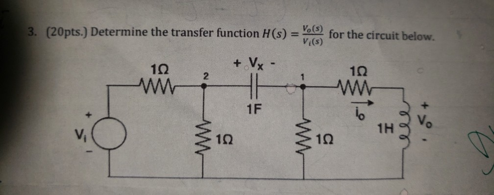Solved Vo(s) 3. (20pts.) Determine the transfer function | Chegg.com