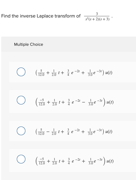 Solved Find the inverse Laplace transform of 3 s-(s + 2)(8 + | Chegg.com