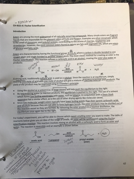 Solved - 2129 11 W- CH 4521-6: Fischer Esterification | Chegg.com