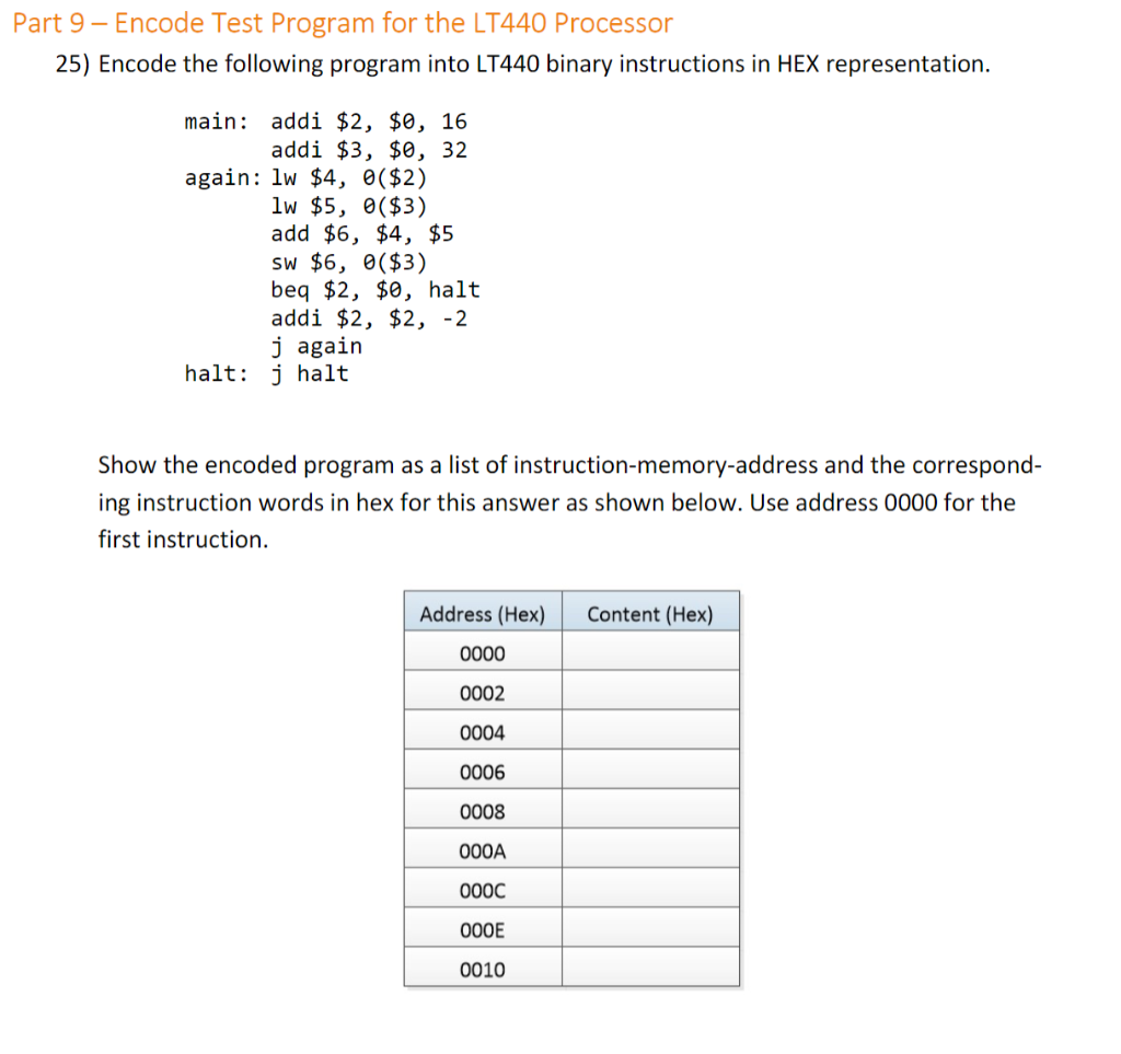 Solved 9 - Encode Test Program for the LT440 Processor 5) | Chegg.com Solved 9 - Encode Test Program for the LT440 Processor 5) | Chegg.com