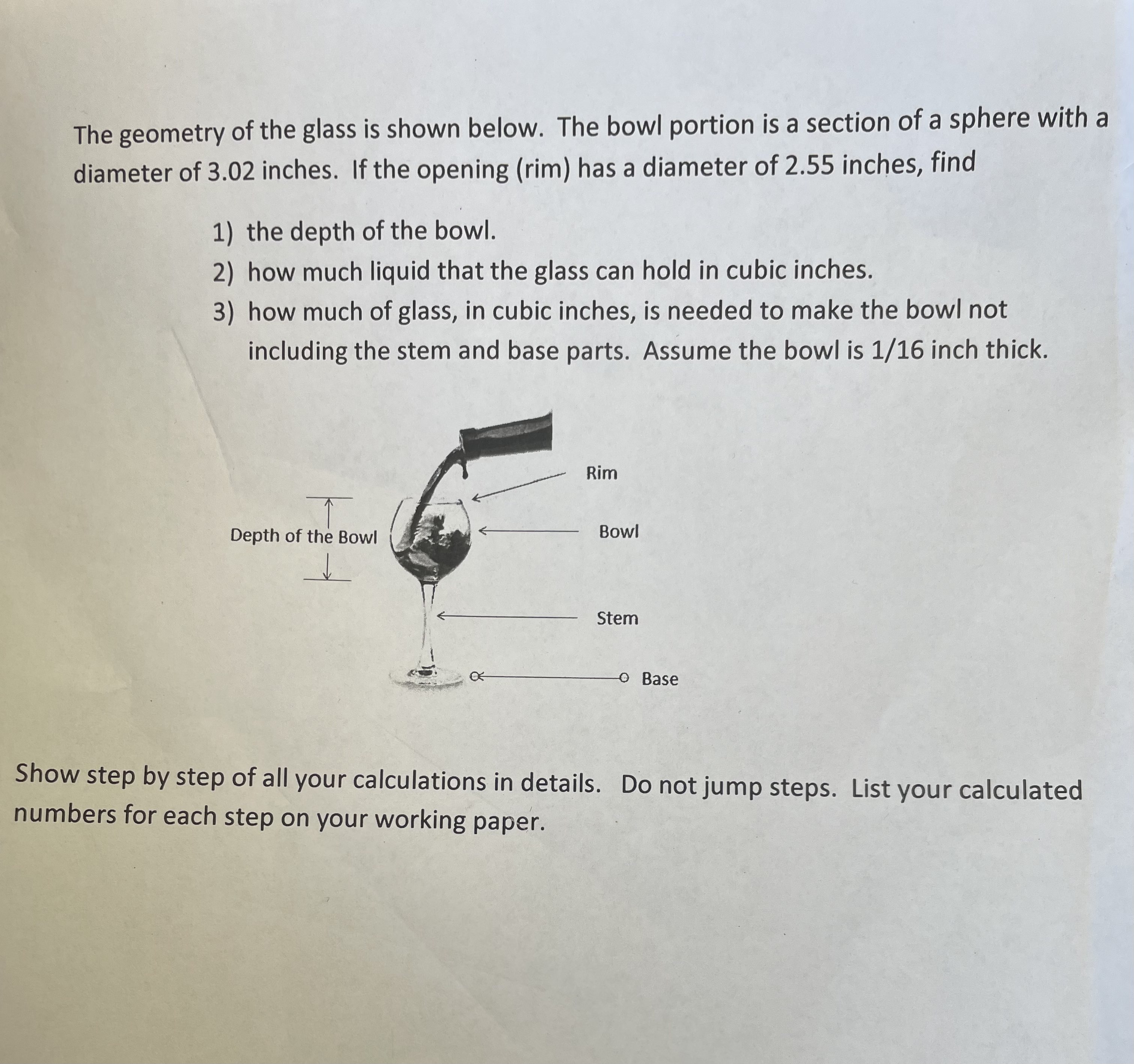 Solved The geometry of the glass is shown below. The bowl | Chegg.com